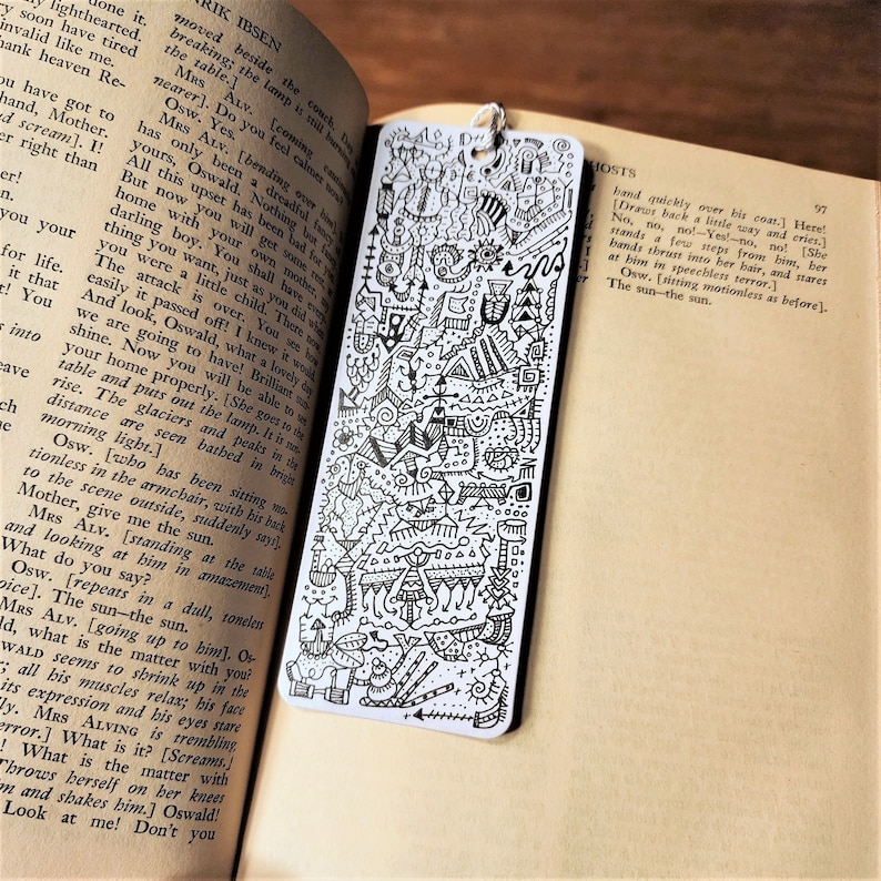 Handmade White Doodle Bookmarks With Matte Finish and Tassel - Etsy
