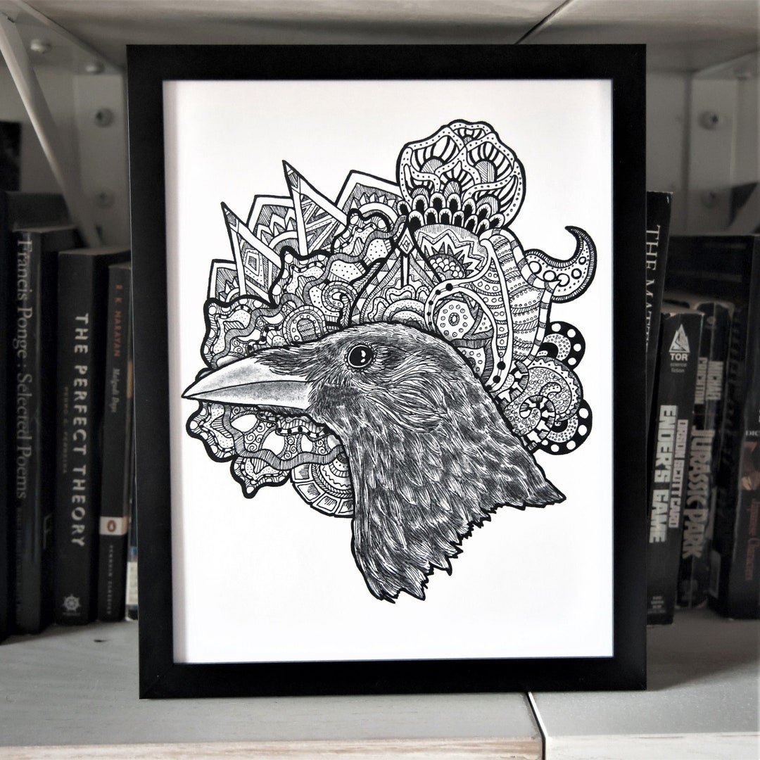 Mandala Crow Archival Print From Original Pencil and Ink Drawing - Etsy