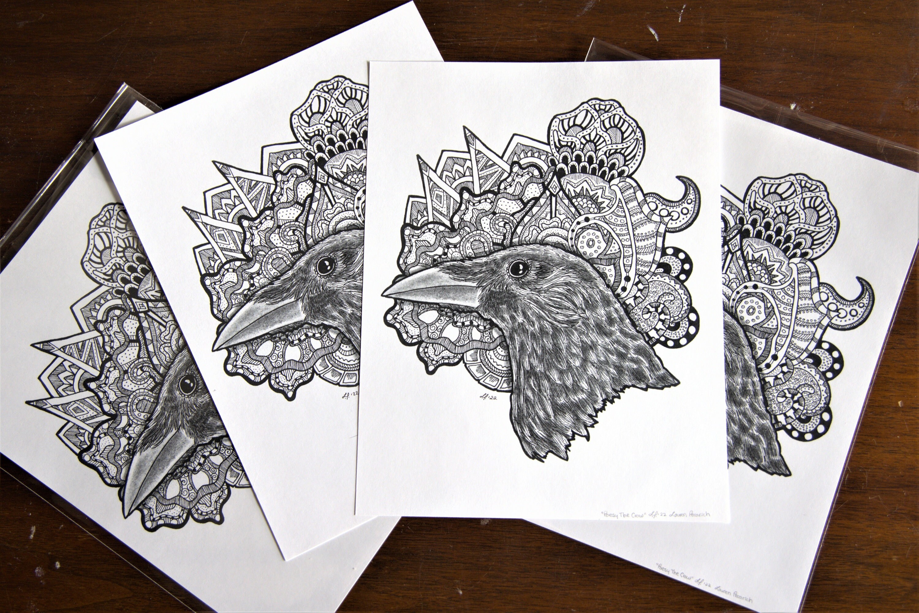Mandala Crow Archival Print From Original Pencil and Ink Drawing - Etsy