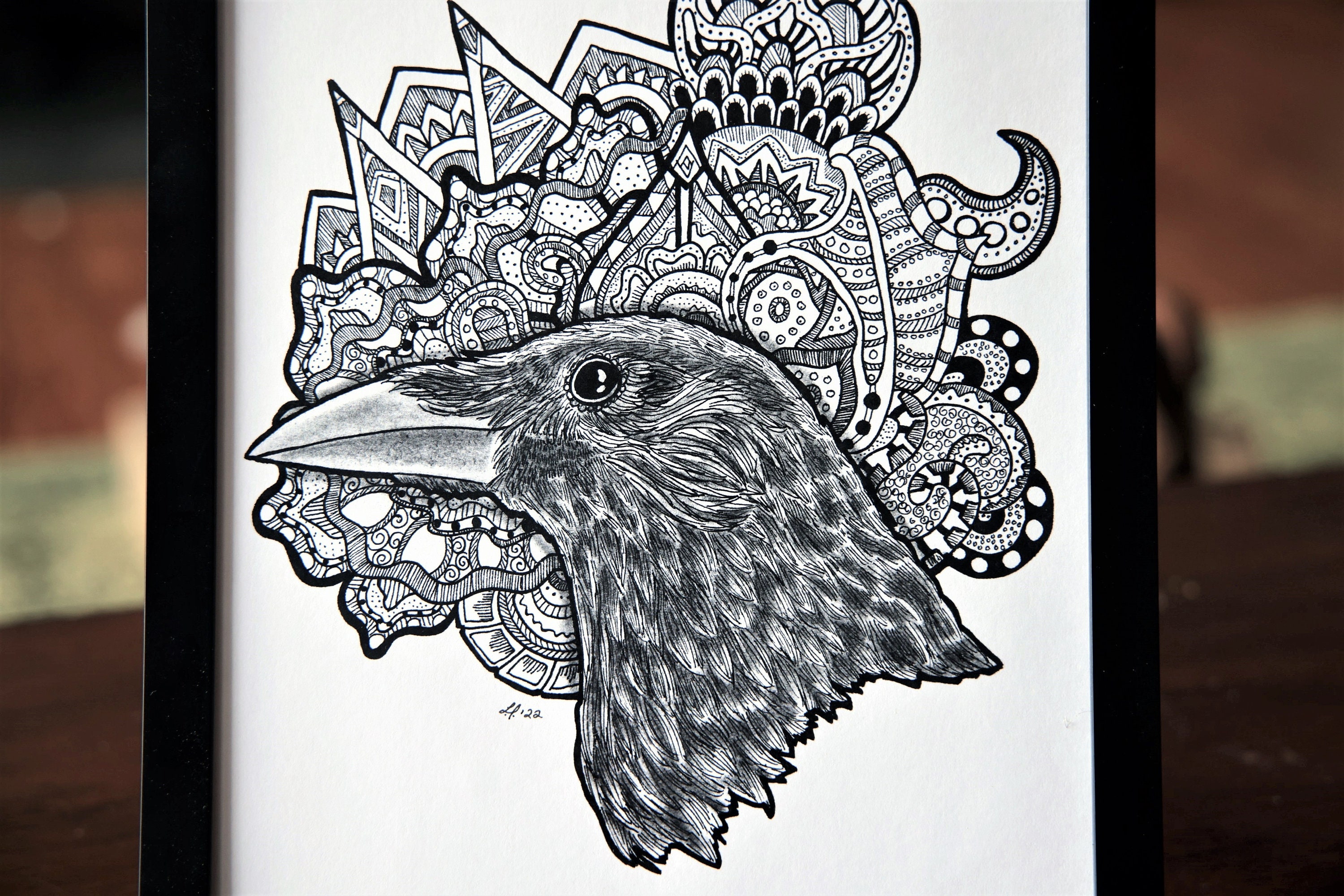 Mandala Crow Archival Print From Original Pencil and Ink Drawing - Etsy