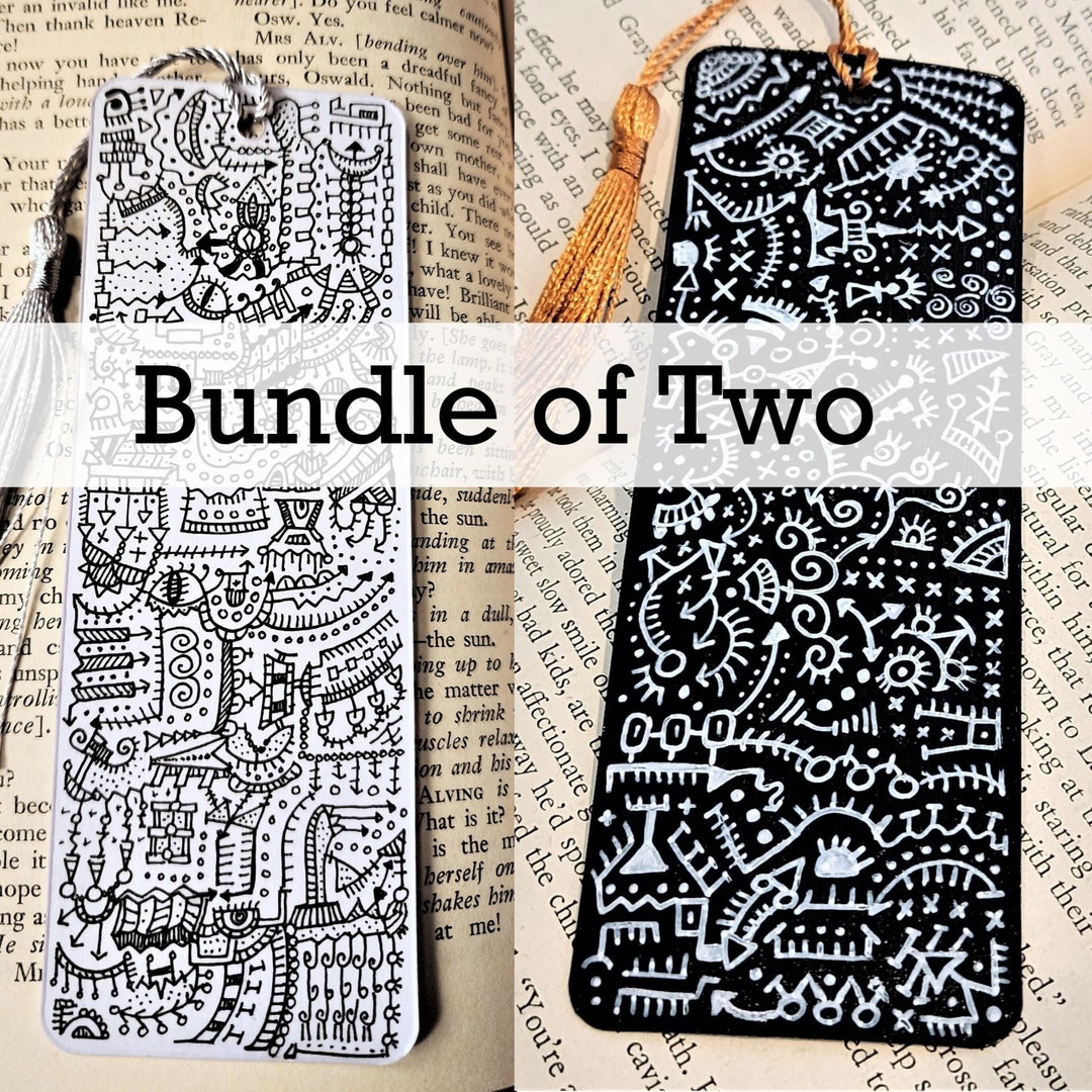Handmade Doodle Bookmark Bundle in Black and White - Etsy