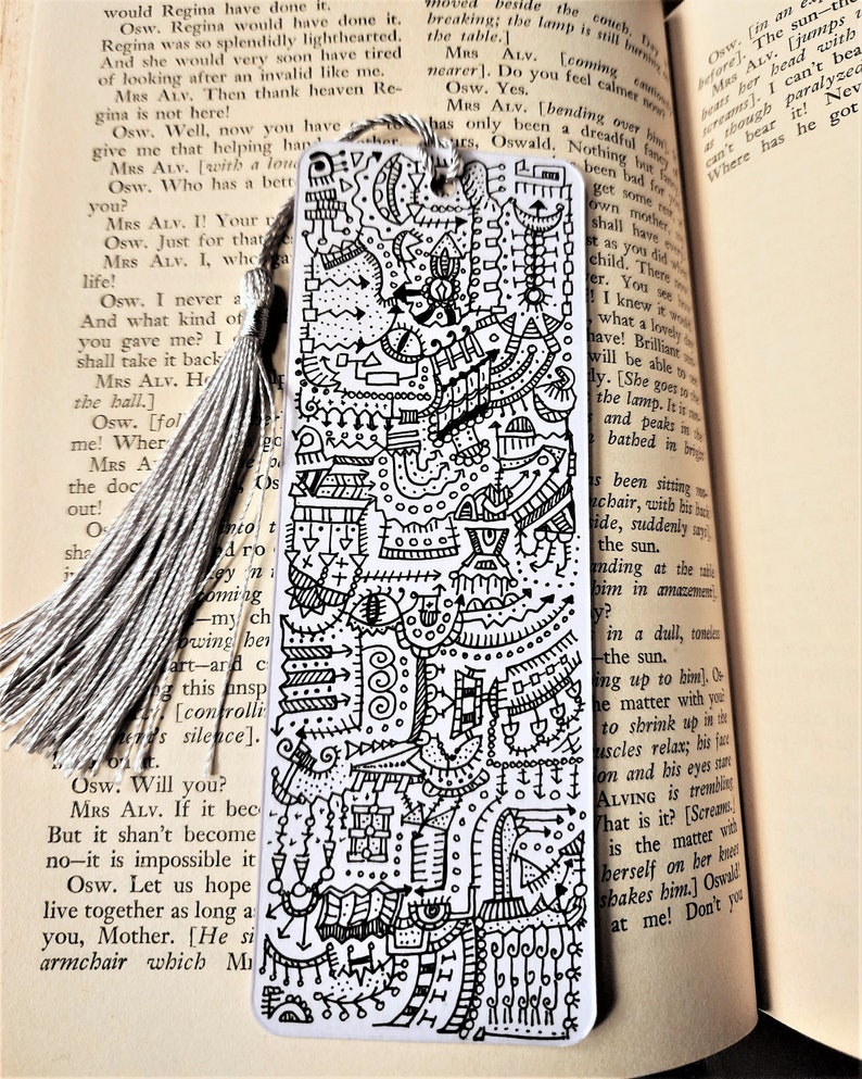 Handmade White Doodle Bookmarks With Matte Finish and Tassel - Etsy