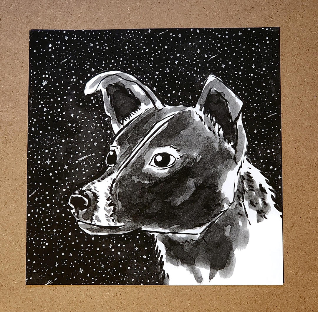 Laika the Dog Original Inkbrush Drawing Print - Etsy