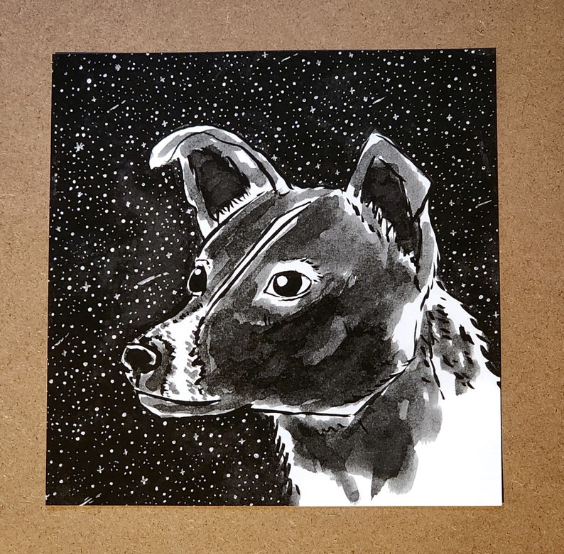 Laika the Dog Original Inkbrush Drawing Print - Etsy