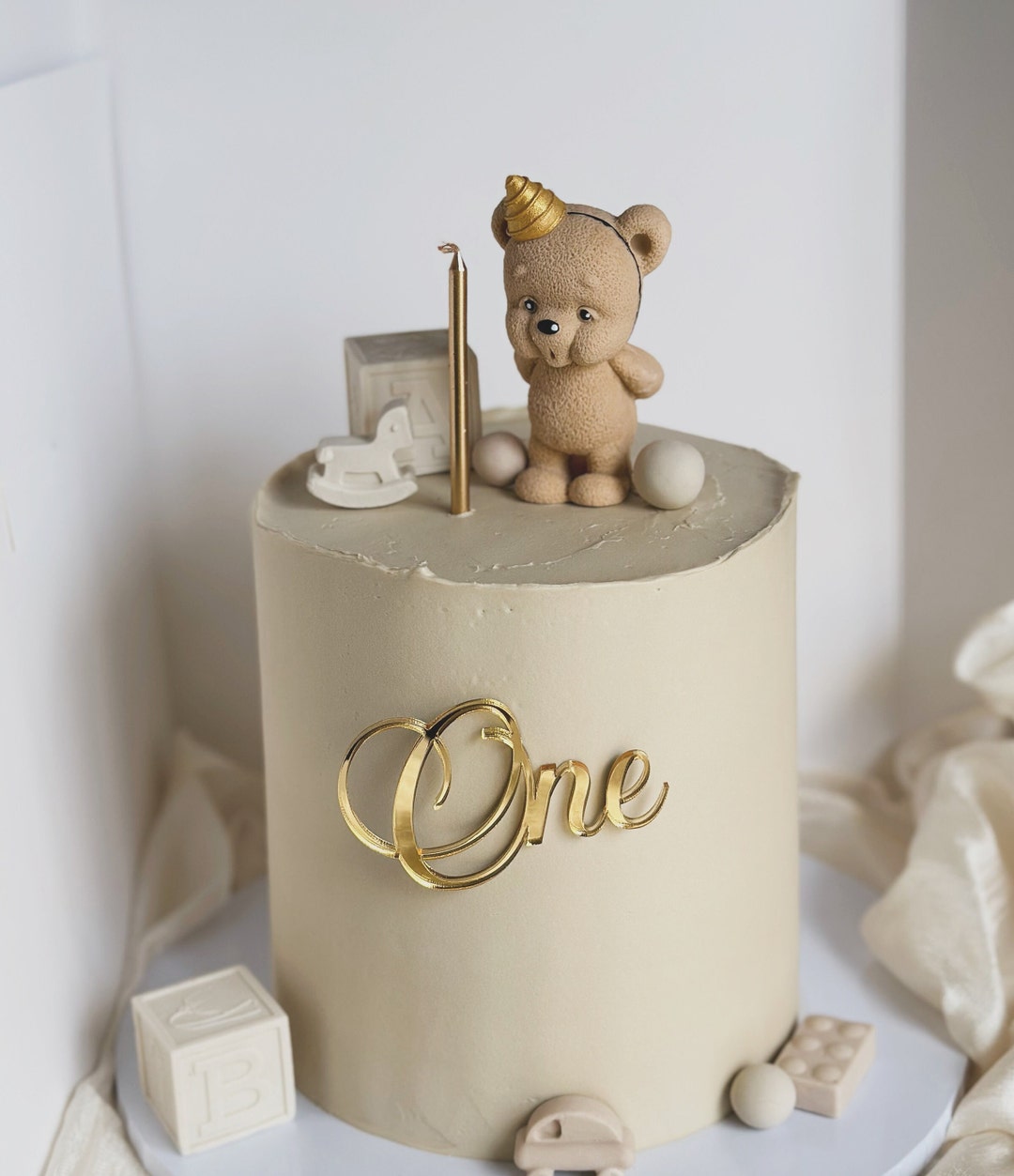 Fondant Teddy Bear Cake Topper, Bear Blowing Out a Candle - Etsy