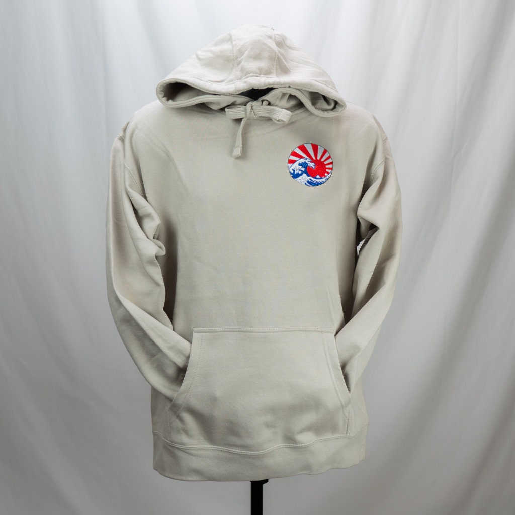 Japanese Great Wave Rising Sun Embroidered Hoodie - Japan, Anime, Great ...