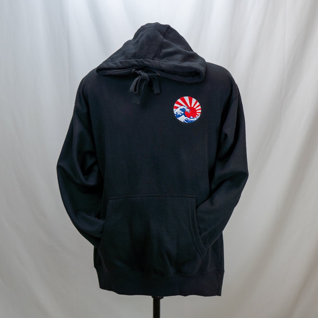 Japanese Great Wave Rising Sun Embroidered Hoodie - Japan, Anime, Great ...