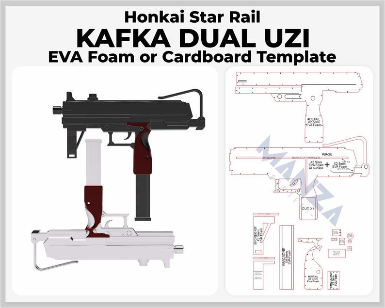 Kafka Dual Uzi - Honkai Star Rail Cosplay Prop - Digital Template ...