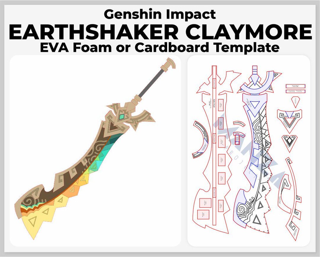 Earthshaker Claymore - Genshin Impact Cosplay Prop - Digital Template ...
