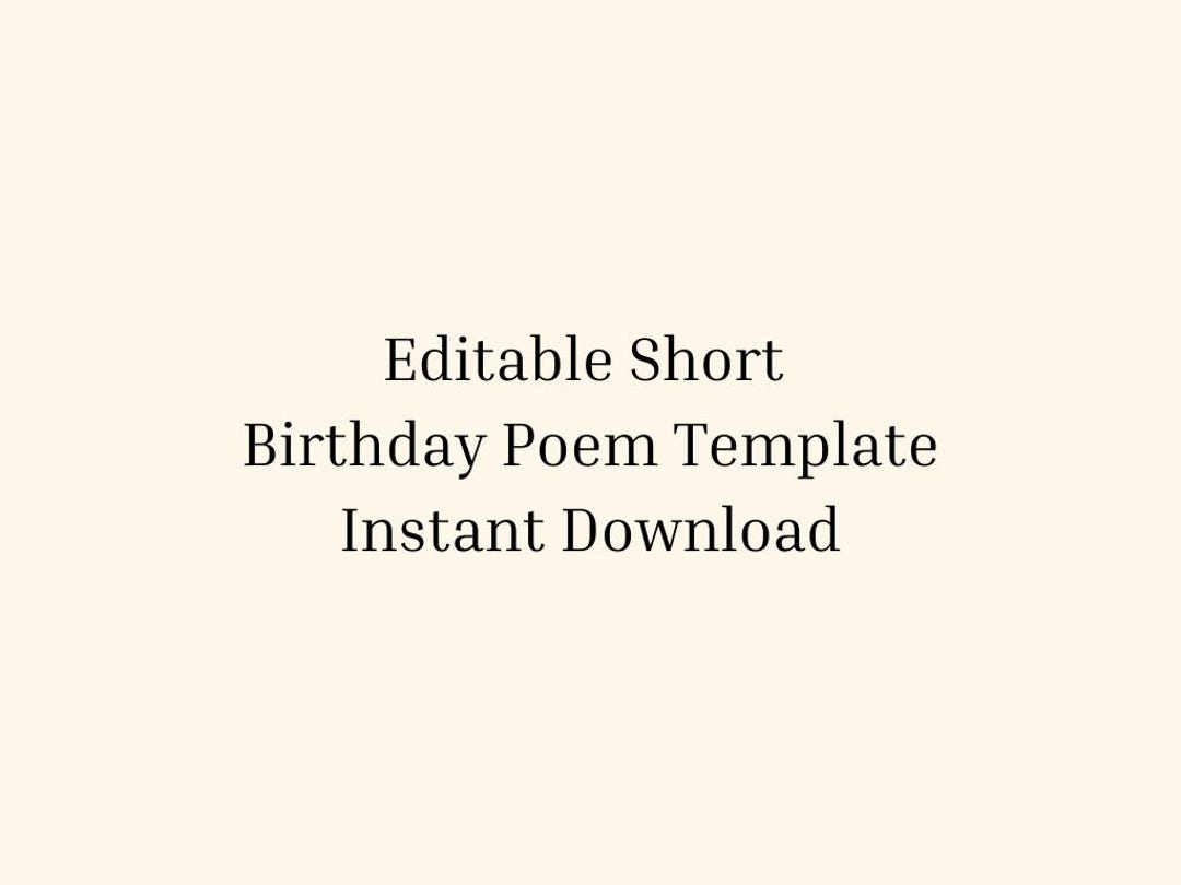 Short Birthday Poem Template | Editable Birthday Card Poem | Instant ...