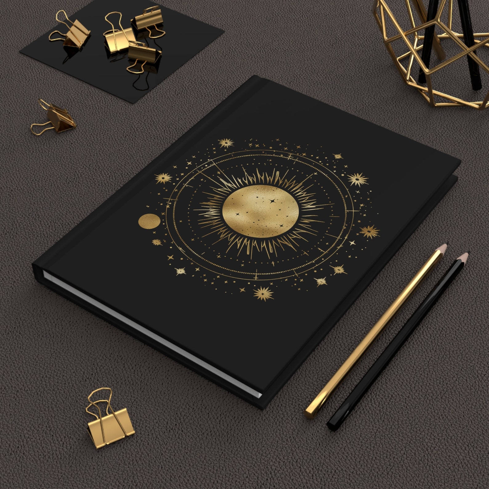 Black Astral Golden Sun Journal Hardcover Notebook Diary - Etsy