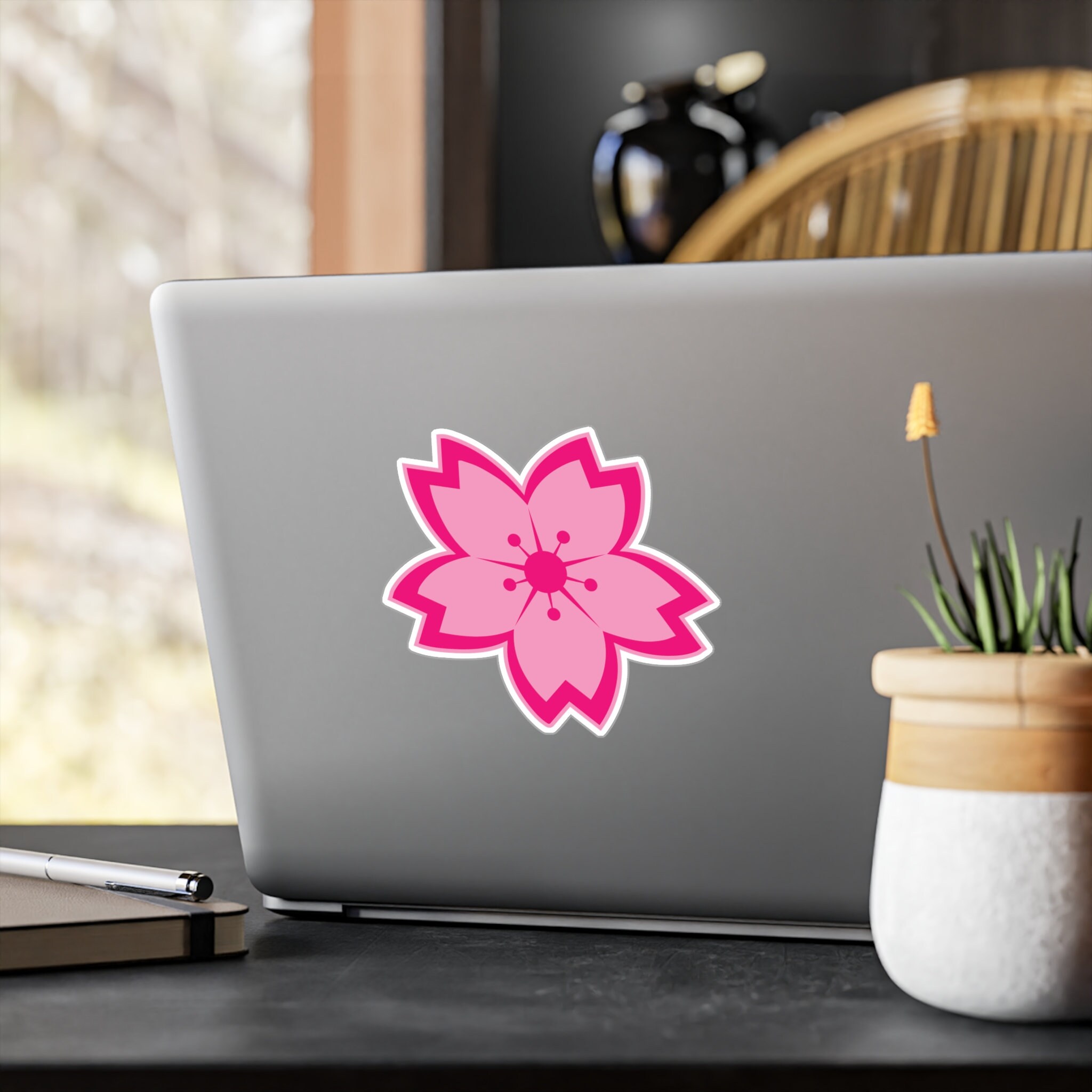 Cherry Blossom Vinyl Sticker, Sakura Flower Laptop Decal, Pink Floral ...