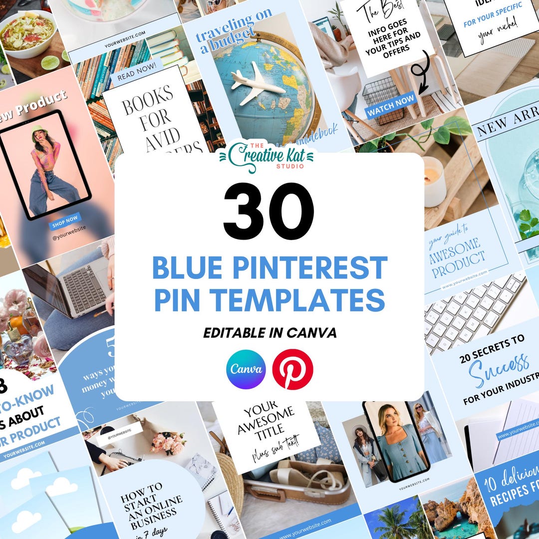 Blue Pinterest Pin Templates: 30 Editable Canva Designs (digital ...