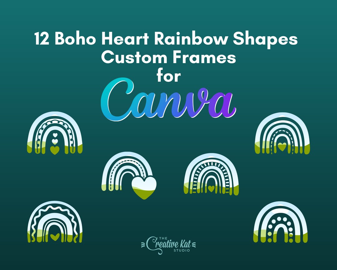 Canva Frames | Boho Heart Rainbow Shapes Custom Frames for Canva (12 ...
