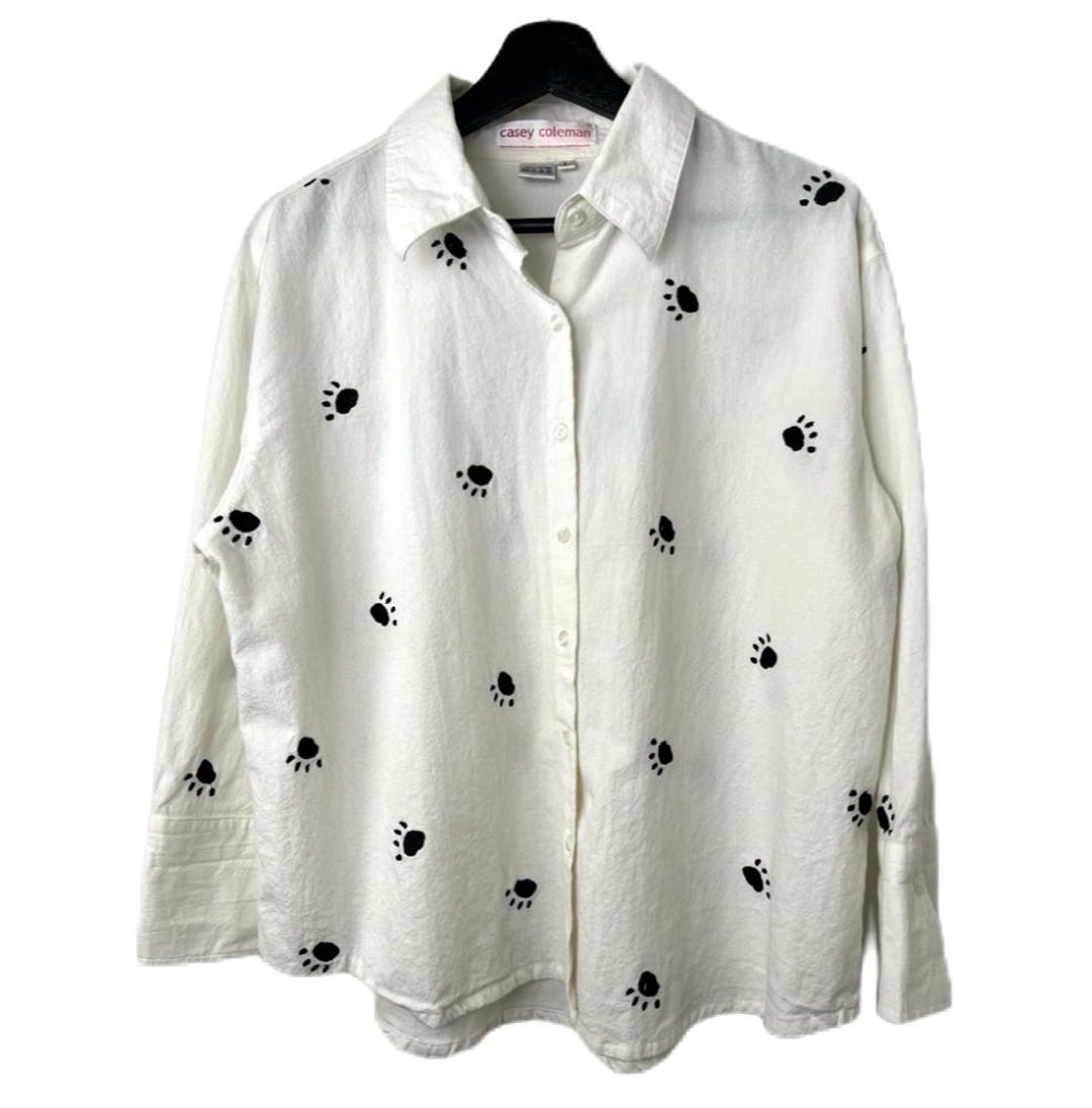 Casey Coleman Vintage Cute Embroidered Paw Print Shirt Women’s Sz L ...