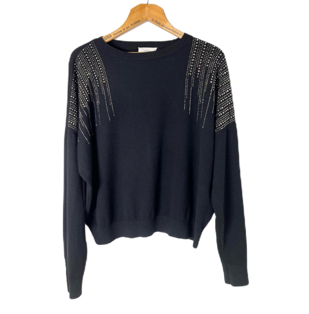 Milano Vintage Studded Shoulder Soft Touch 80s Style Bedazzled Stretch ...