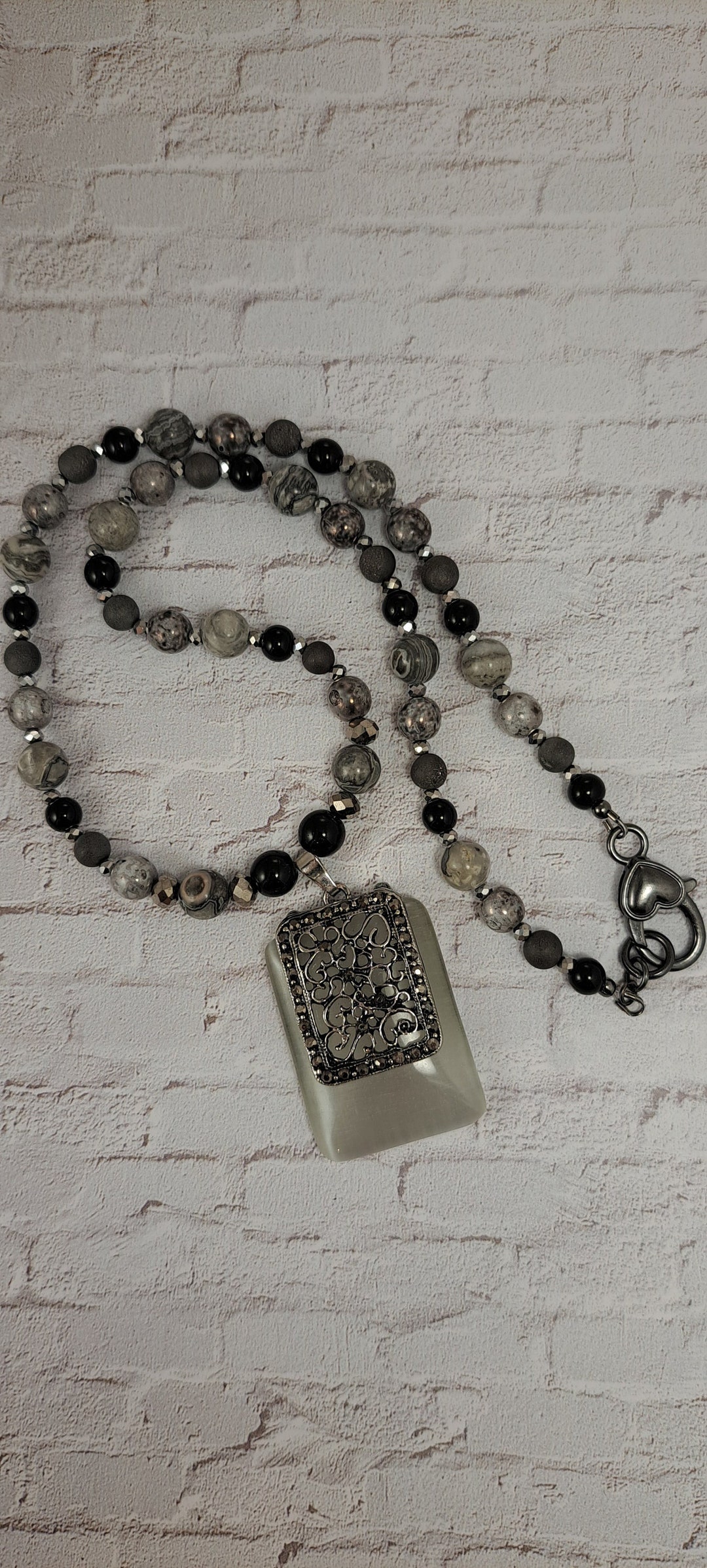 Glass Rectangular Pendant Necklace - Etsy