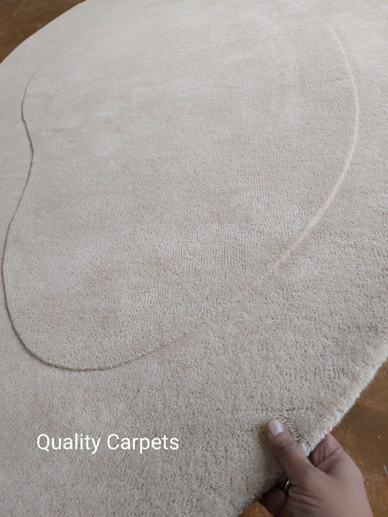 Kidney Shape Beige Rug Designer Handtufted High Low Rug Premium Quality ...