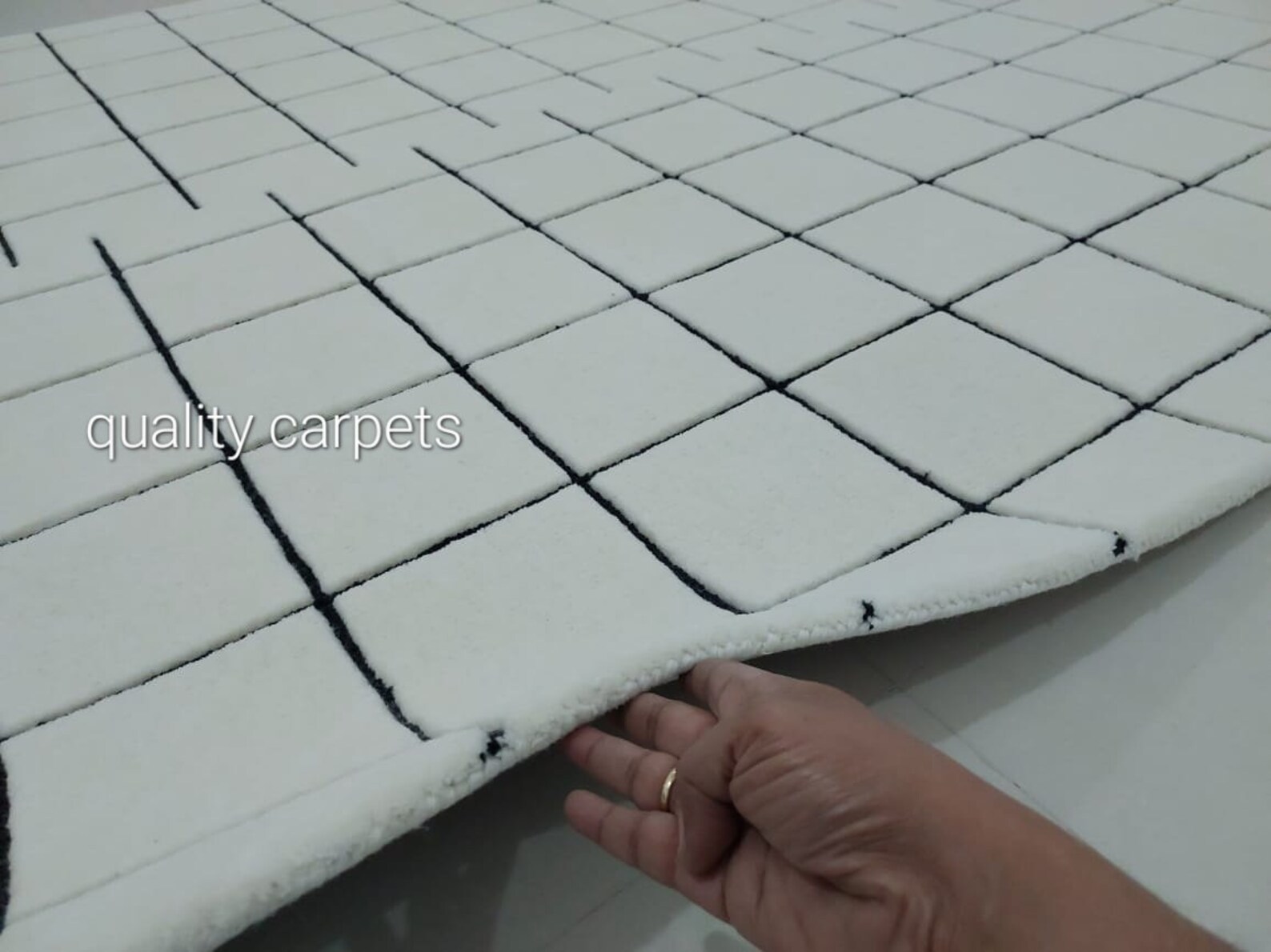 Handmade White Checkered Area Rug for Living Room Bedroom , Modern ...