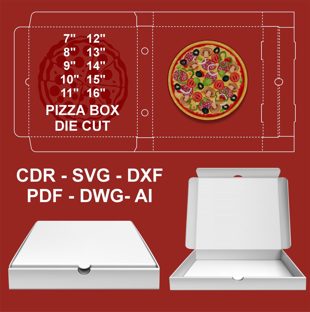 Pizza Box Dieline Template: Professional Packaging Design (PDF, SVG ...