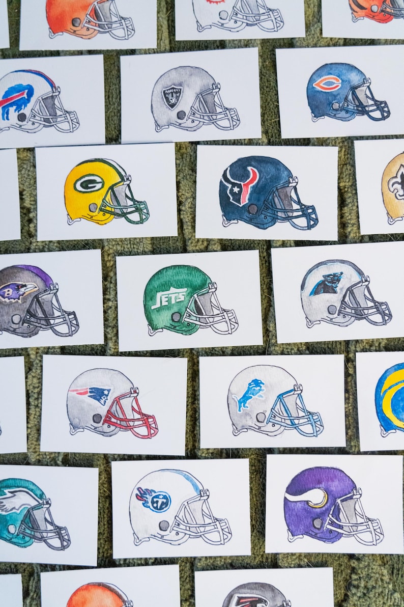 NFL Helmet Mini Watercolor Prints - Etsy