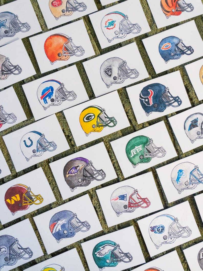 NFL Helmet Mini Watercolor Prints - Etsy