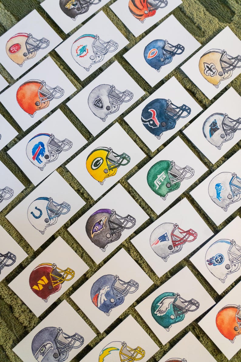 NFL Helmet Mini Watercolor Prints - Etsy