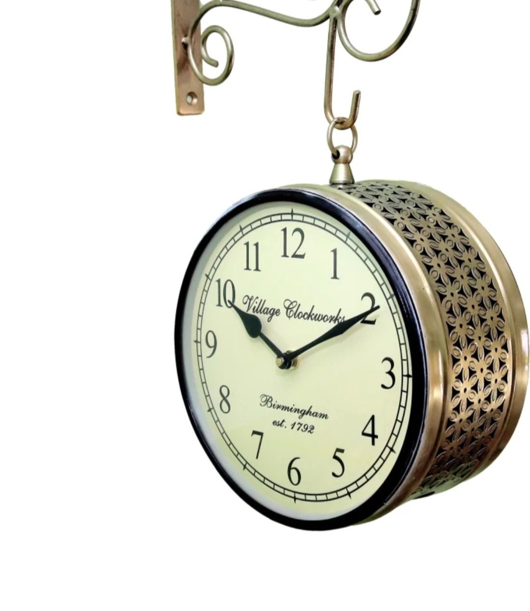 Vintage Style Hanging Metal Clock Made With Brass , Double-sided ...