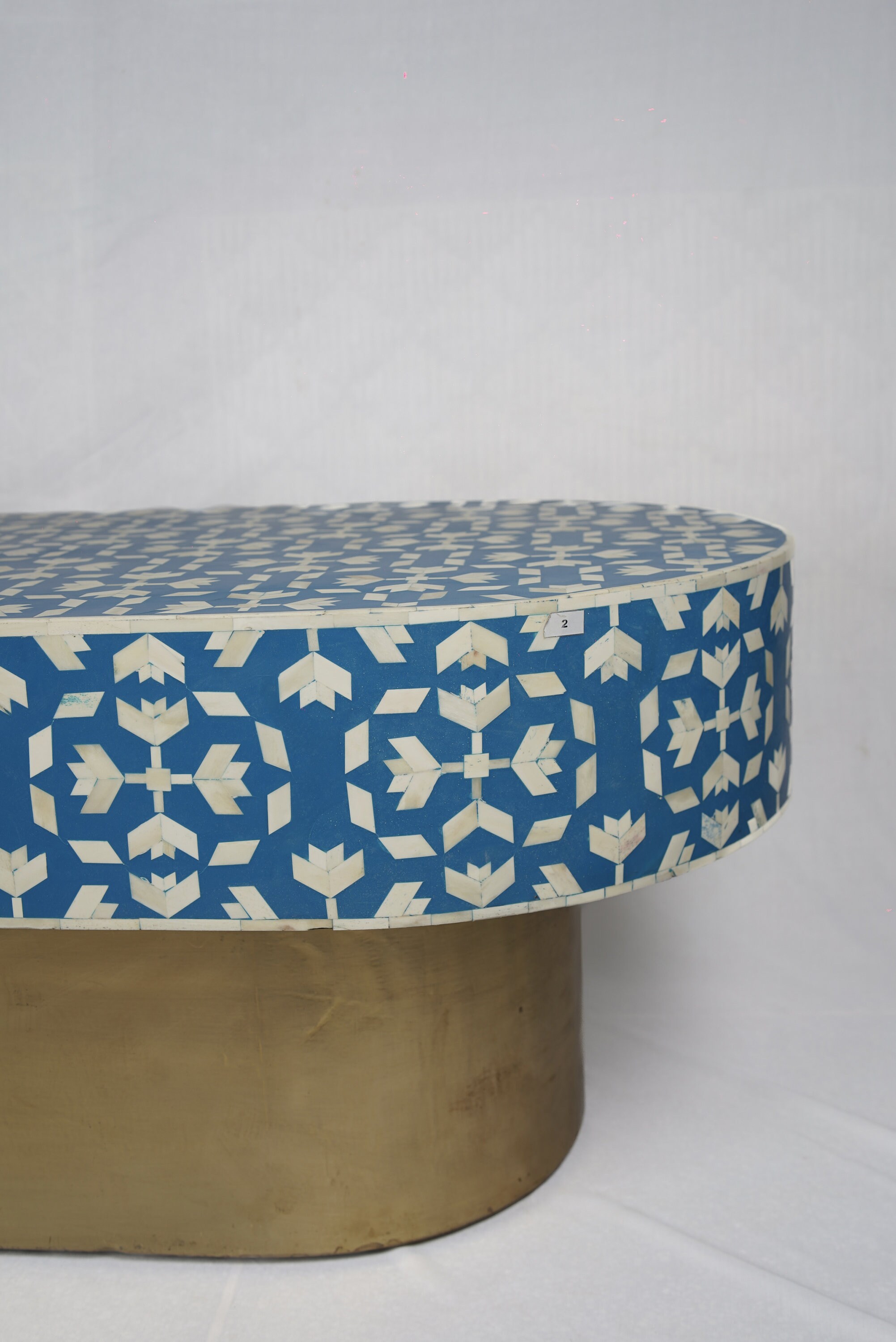 Bone Inlay Targua Design Oval Shape Coffee Table Teal, Bone Inlay ...