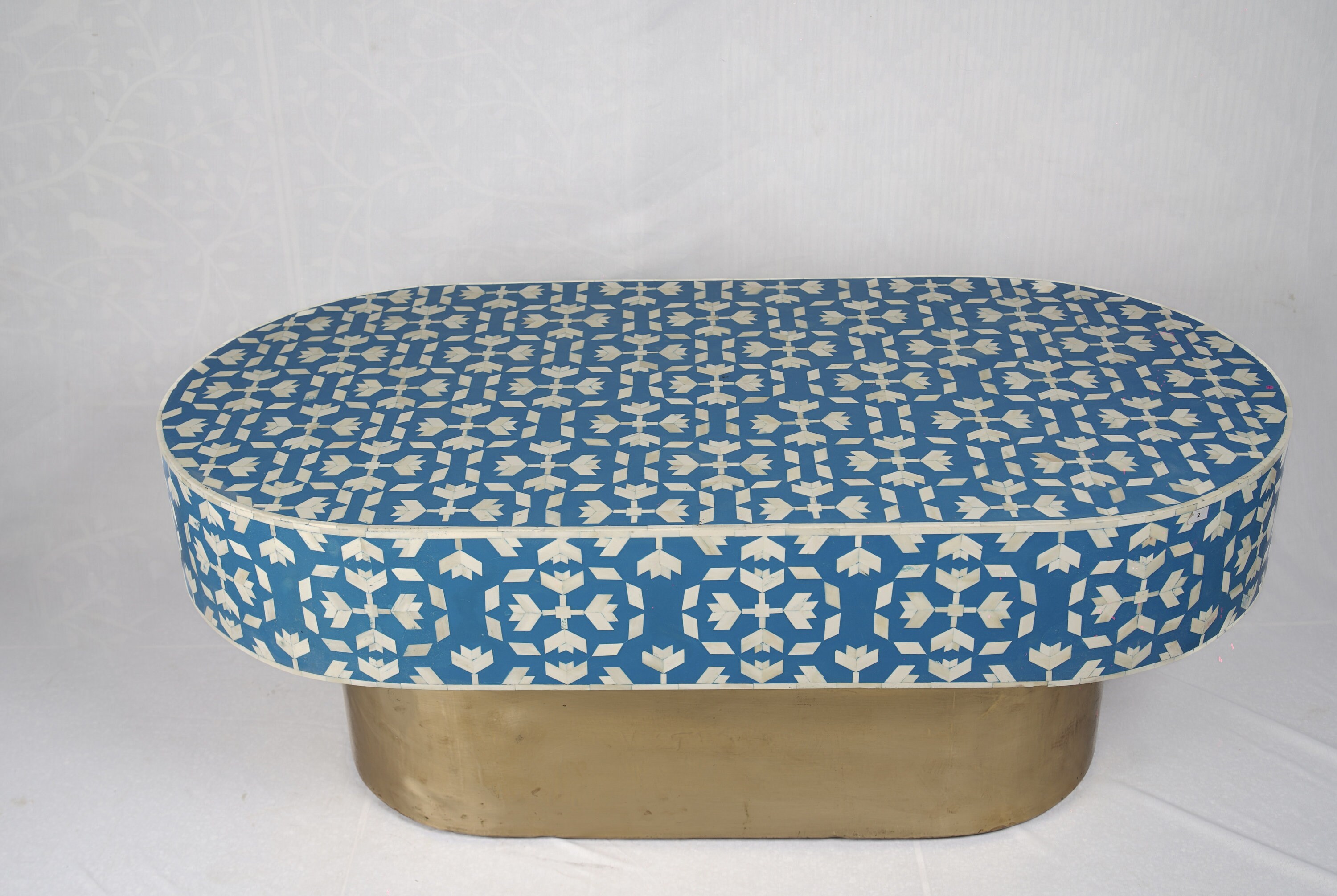 Bone Inlay Targua Design Oval Shape Coffee Table Teal, Bone Inlay ...