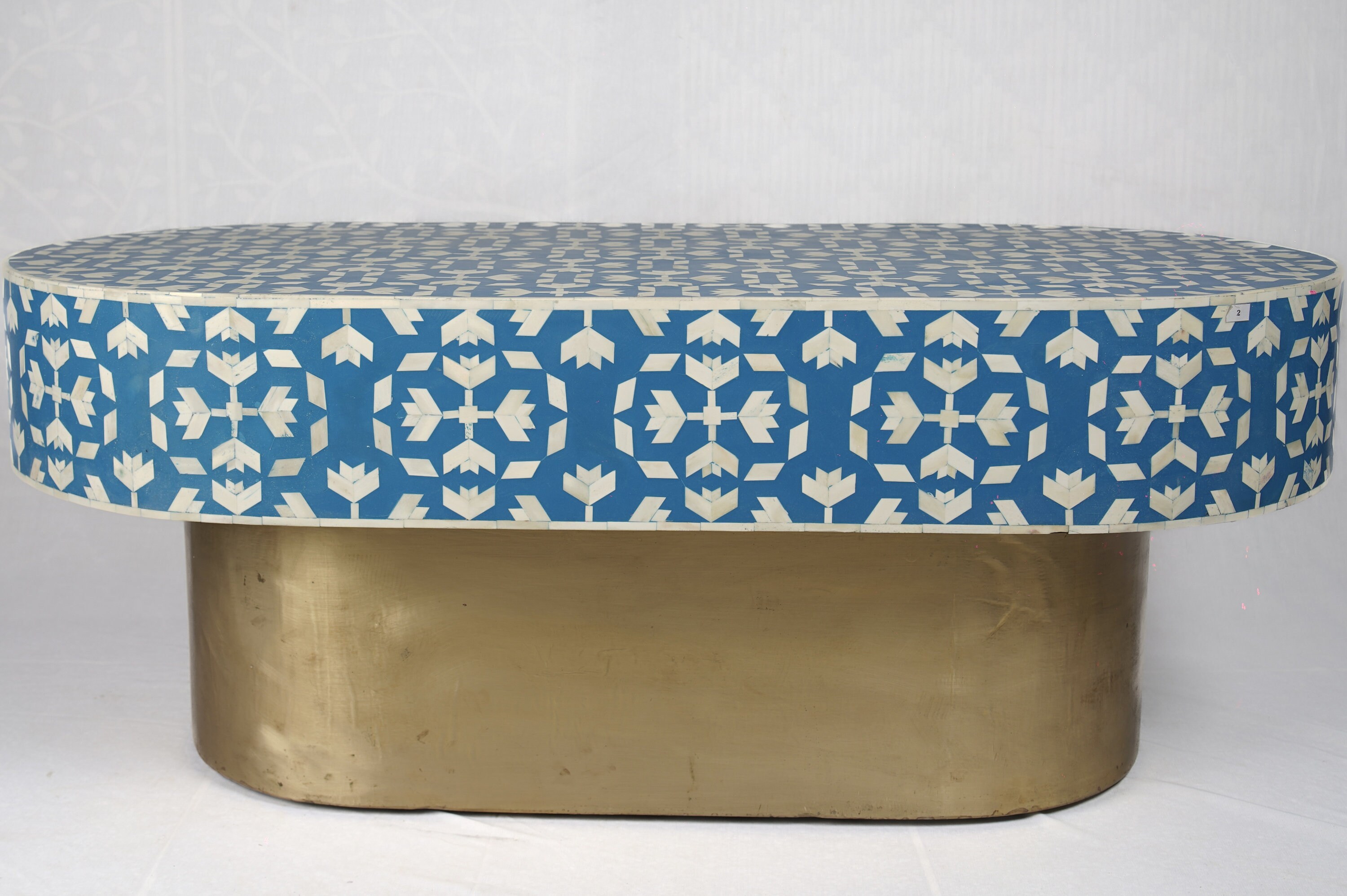 Bone Inlay Targua Design Oval Shape Coffee Table Teal, Bone Inlay ...