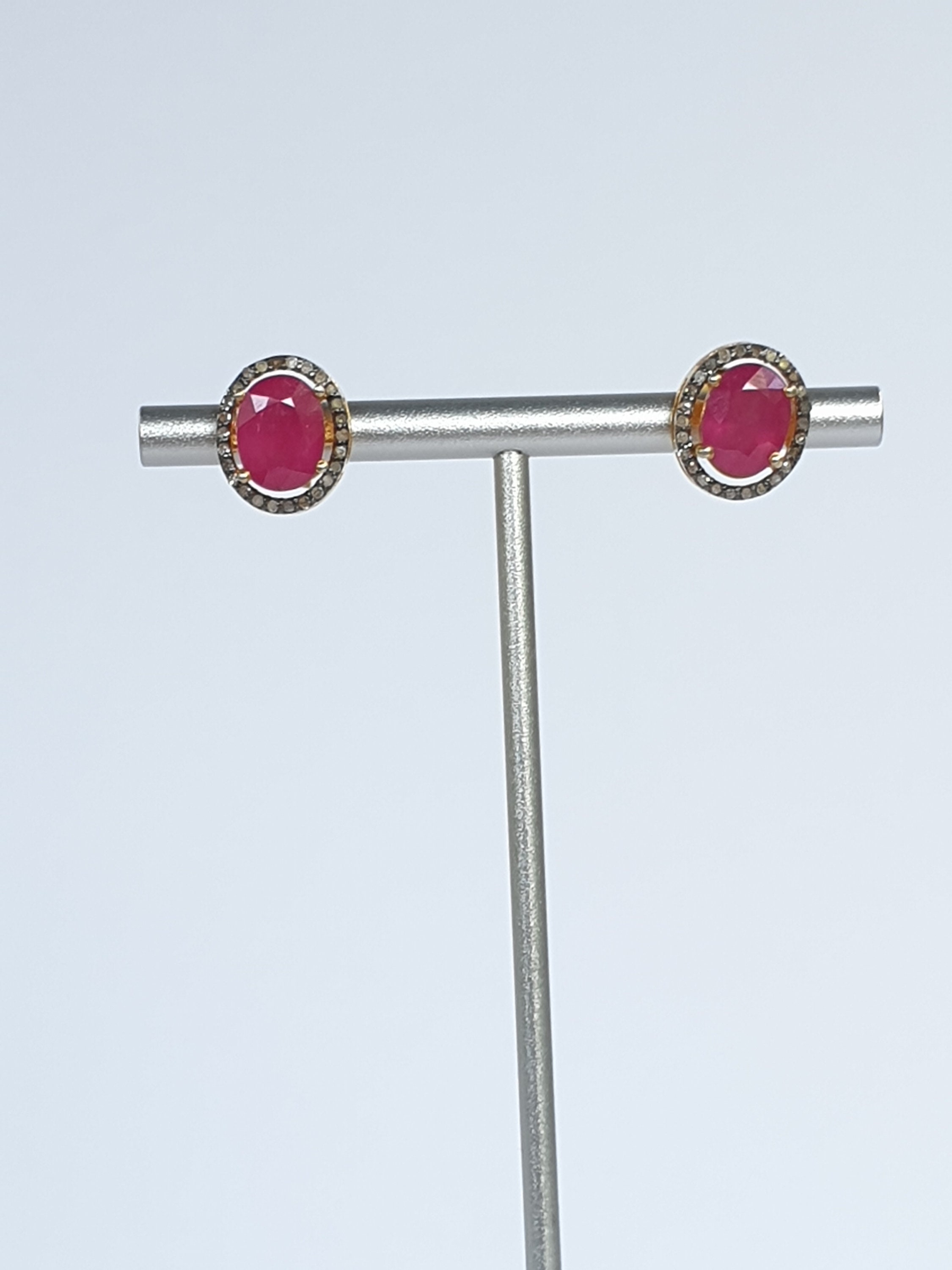 Ruby Stud, Natural Ruby, Afghan Ruby, Polki Diamond, Ruby Jewelry, Dark ...