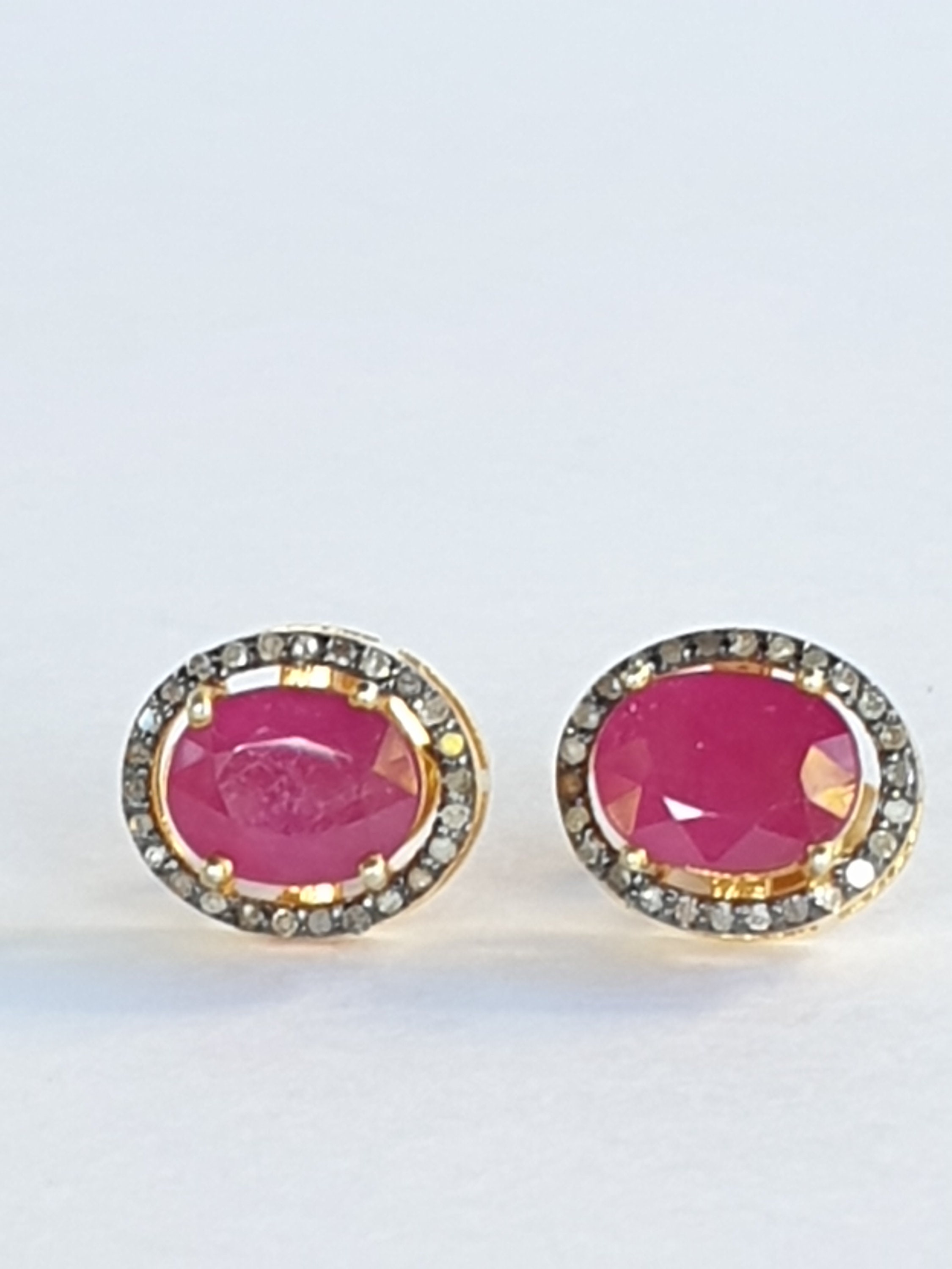 Ruby Stud, Natural Ruby, Afghan Ruby, Polki Diamond, Ruby Jewelry, Dark Red Ruby,pink Ruby, Gold ...