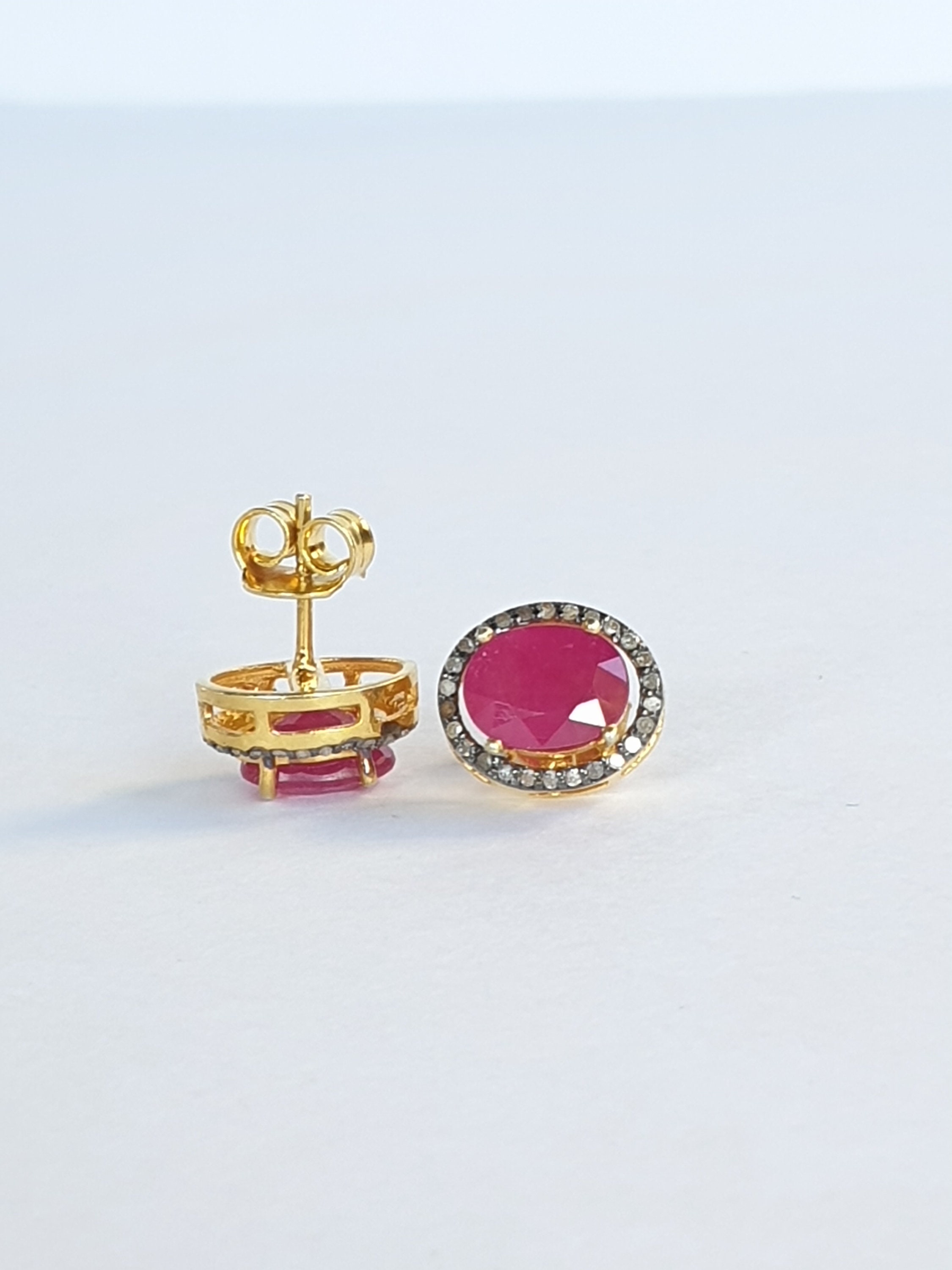 Ruby Stud, Natural Ruby, Afghan Ruby, Polki Diamond, Ruby Jewelry, Dark Red Ruby,pink Ruby, Gold ...
