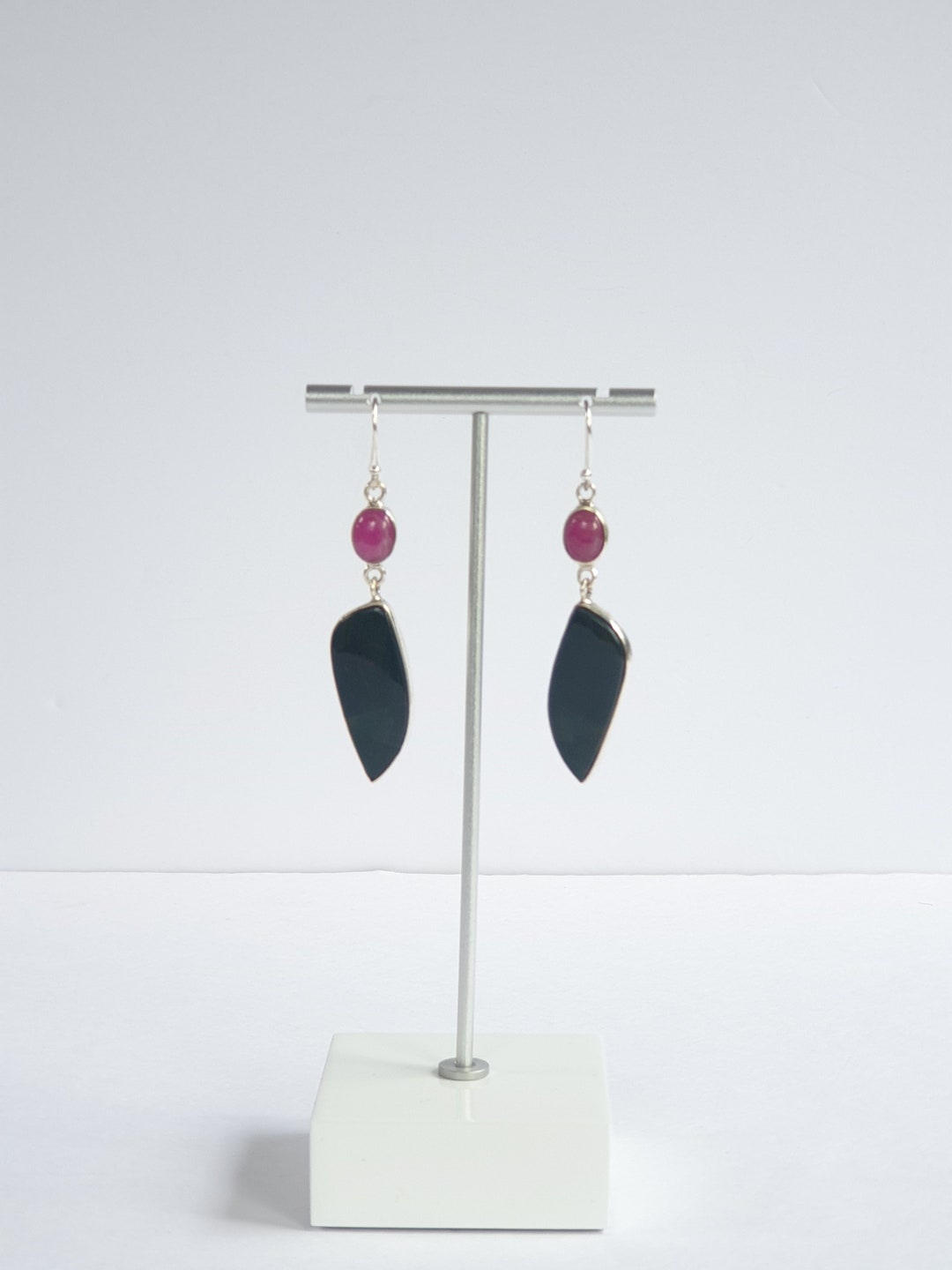 Natural Bloodstone W/ Star Pink Ruby Dangle Drop Earrings, Sterling ...