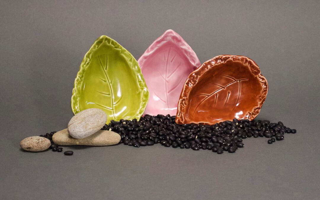 Ceramic Leaf Dishes, Set of Three, Garden Variety Colors - Etsy