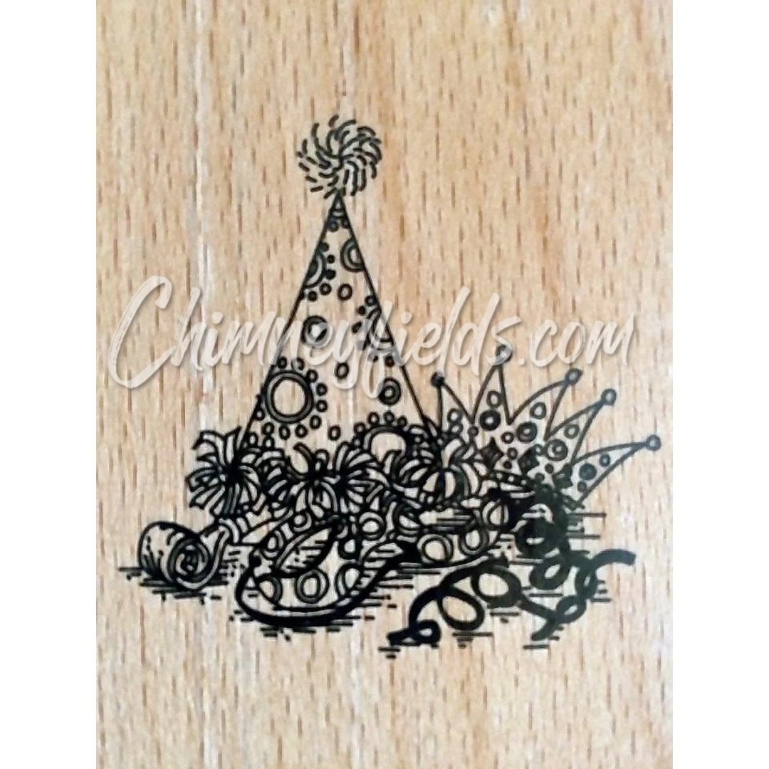 New Create and Craft party Hats & Streamers Wood Mounted Rubber Stamp ...