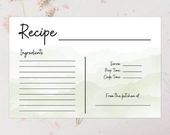 Recipe Card Template, 4x6 Printable Design, PDF Digital Download ...