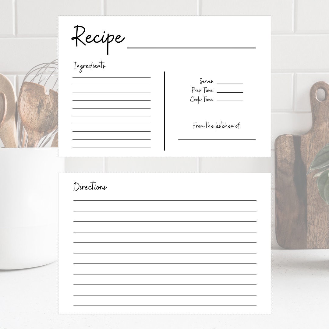 Recipe Card Template, 4x6 Printable Design, PDF Digital Download ...