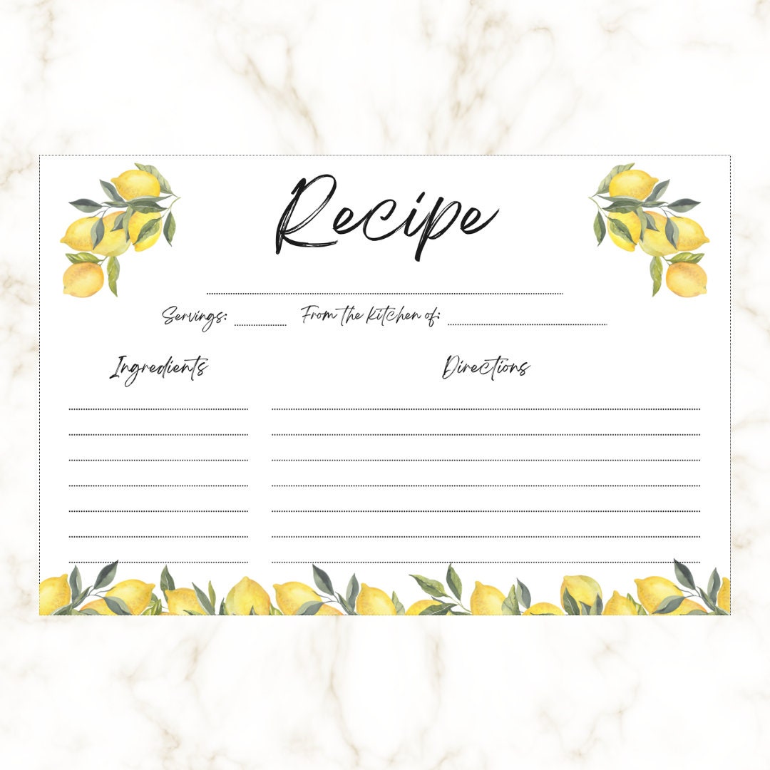 Printable Recipe Card, 4x6, PDF Digital Download, Simple Recipe ...