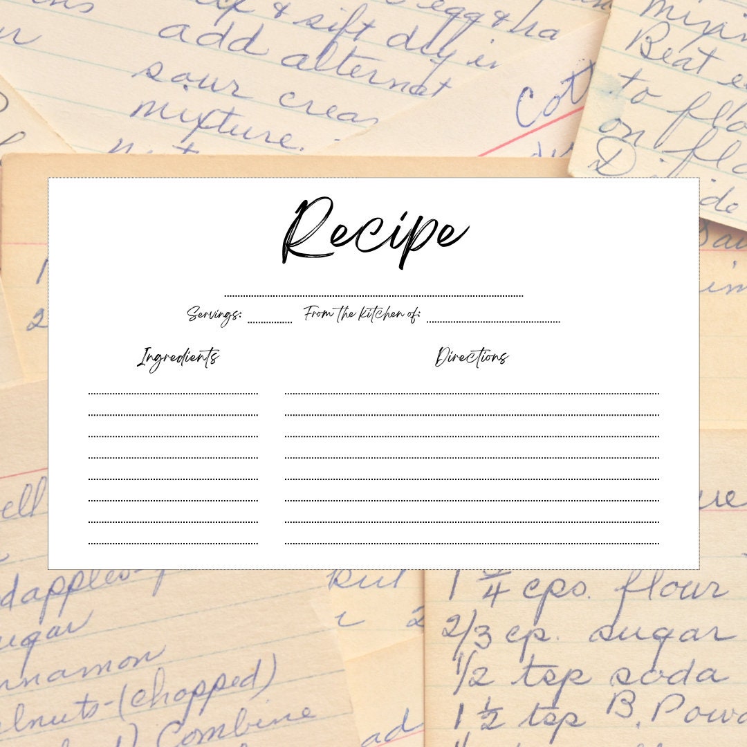 Printable Recipe Card, 3x5, PDF Digital Download, Instant PDF, Simple ...
