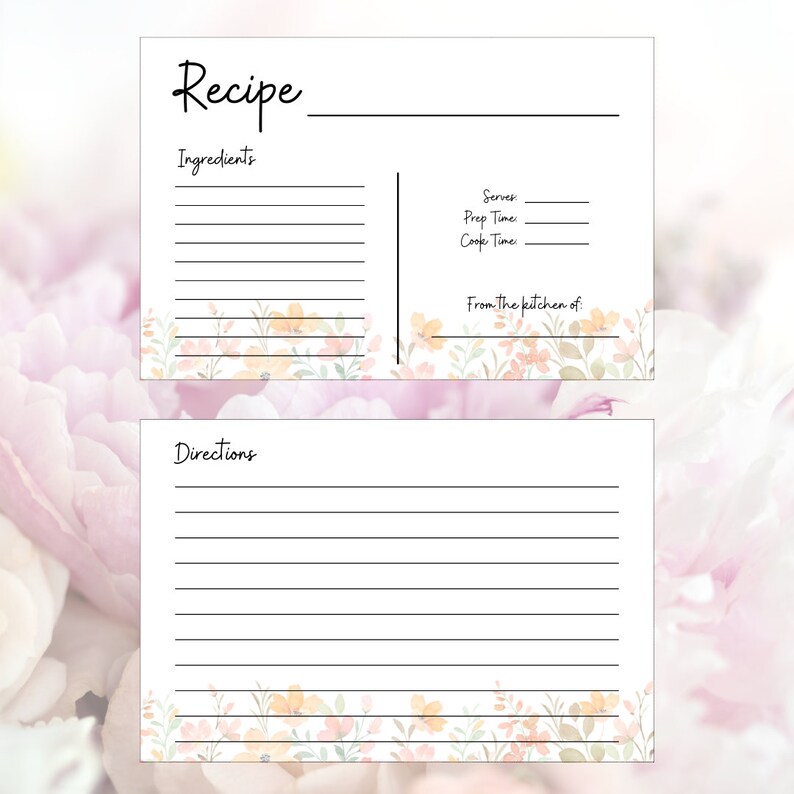 Printable Recipe Card, 4x6, PDF Digital Download, Simple Recipe ...