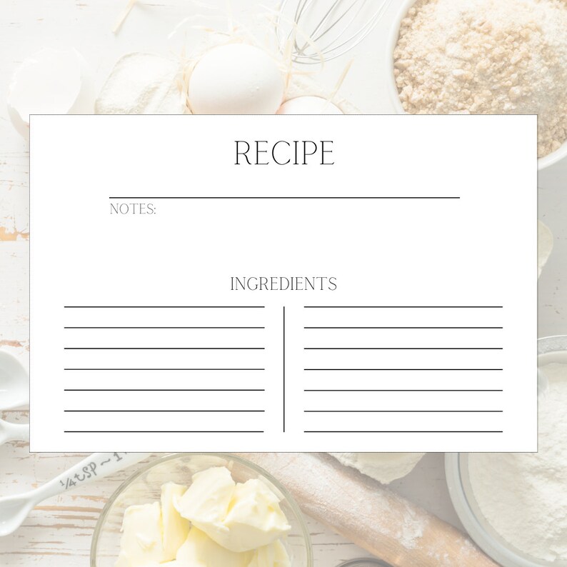 Recipe Card Template, 4x6 Printable Design, PDF Digital Download ...