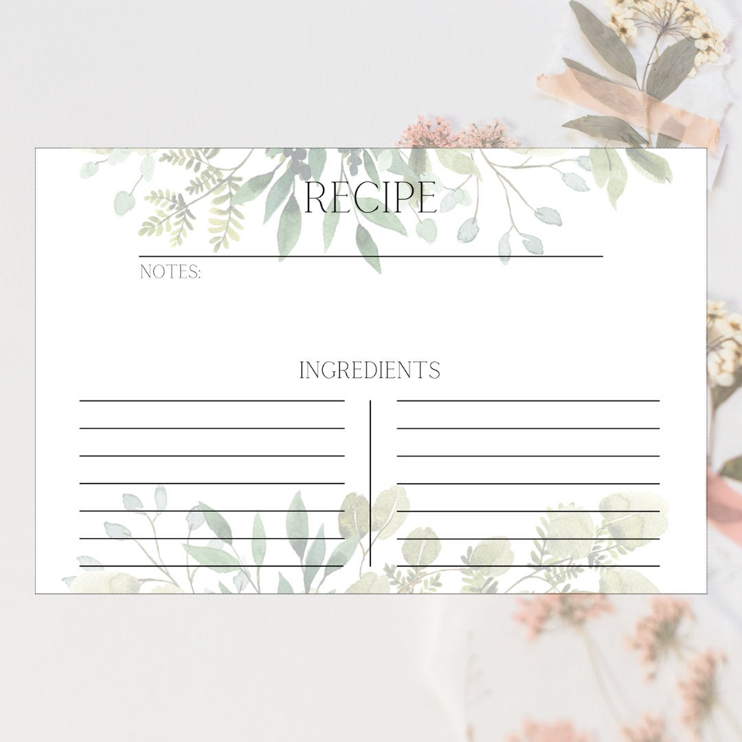 Printable Recipe Card, 4x6, PDF Digital Download, Double Sided Simple ...