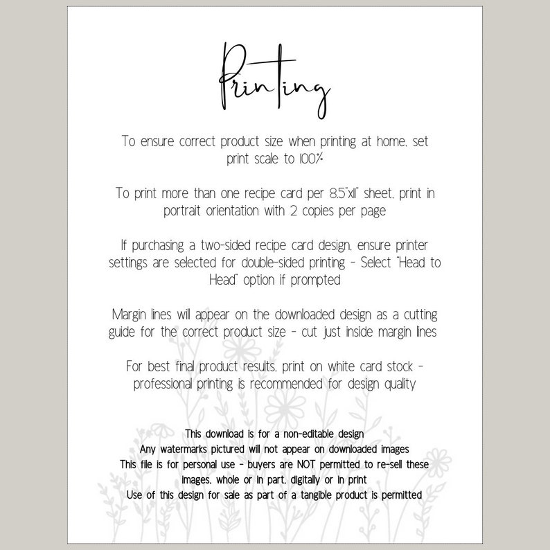 Printable Recipe Card, 4x6, PDF Digital Download, Simple Recipe ...