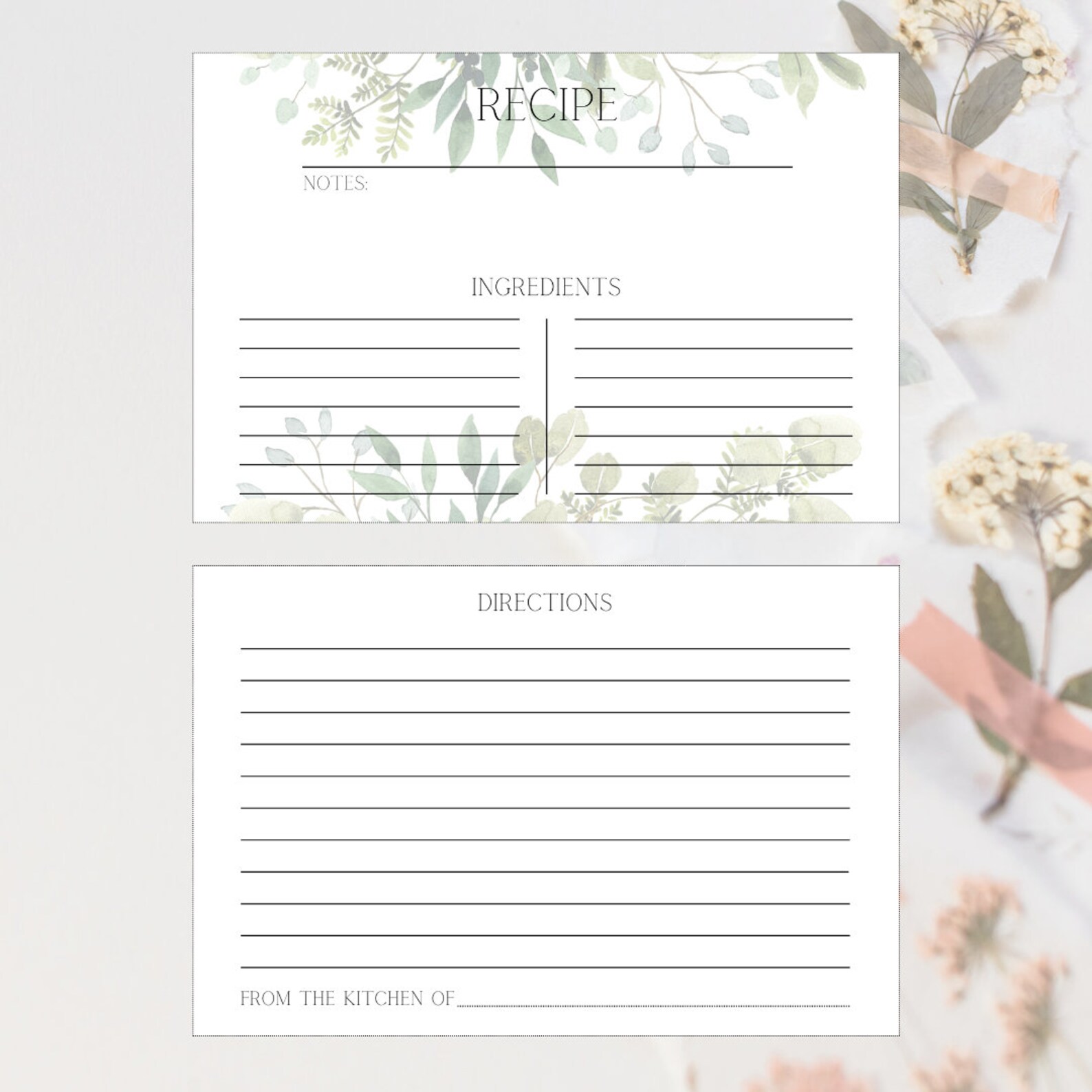 Printable Recipe Card, 4x6, PDF Digital Download, Double Sided Simple ...