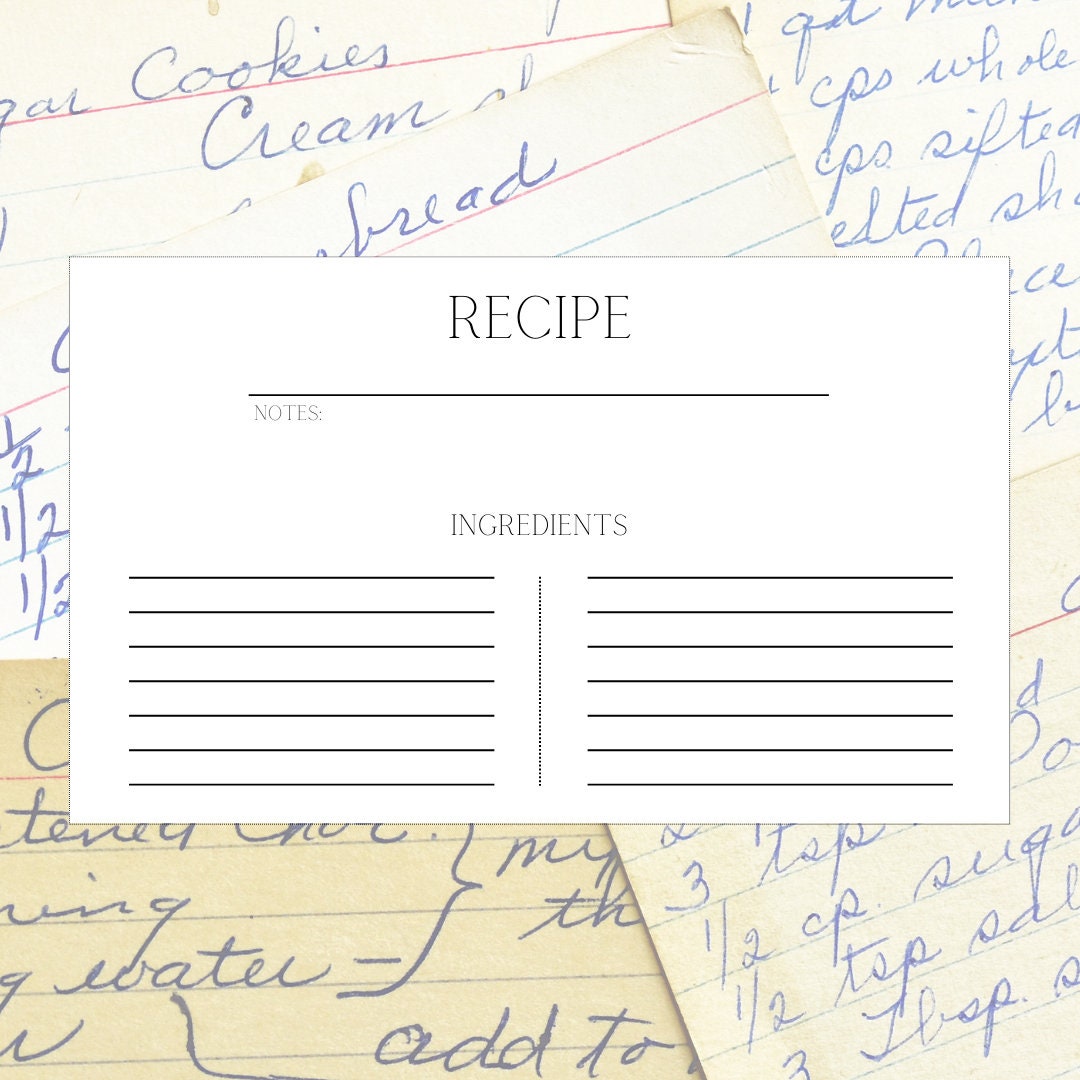 Printable Recipe Card, 3x5, PDF Digital Download, Double Sided, Simple ...