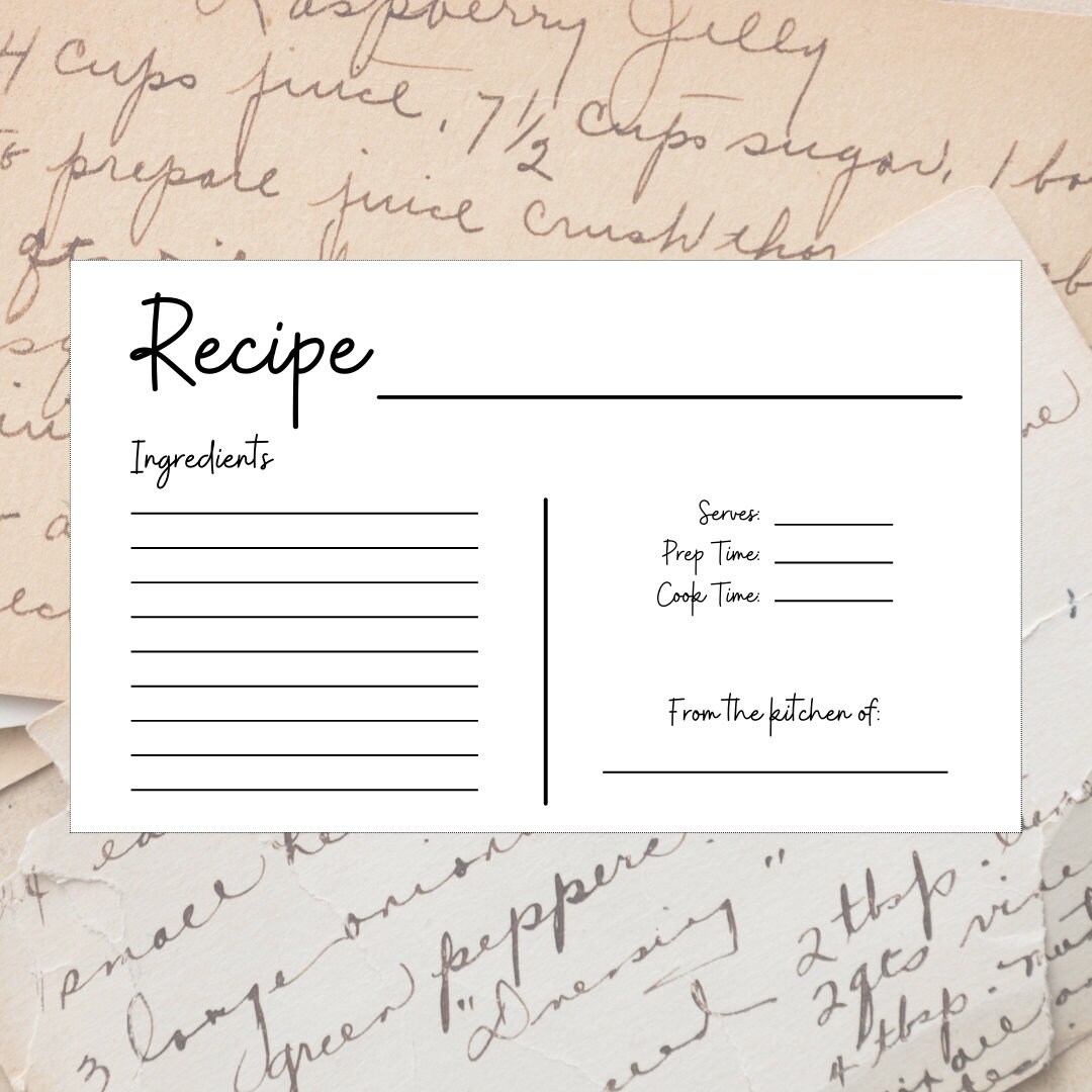 Printable Recipe Card 3x5 PDF Digital Download Double - Etsy