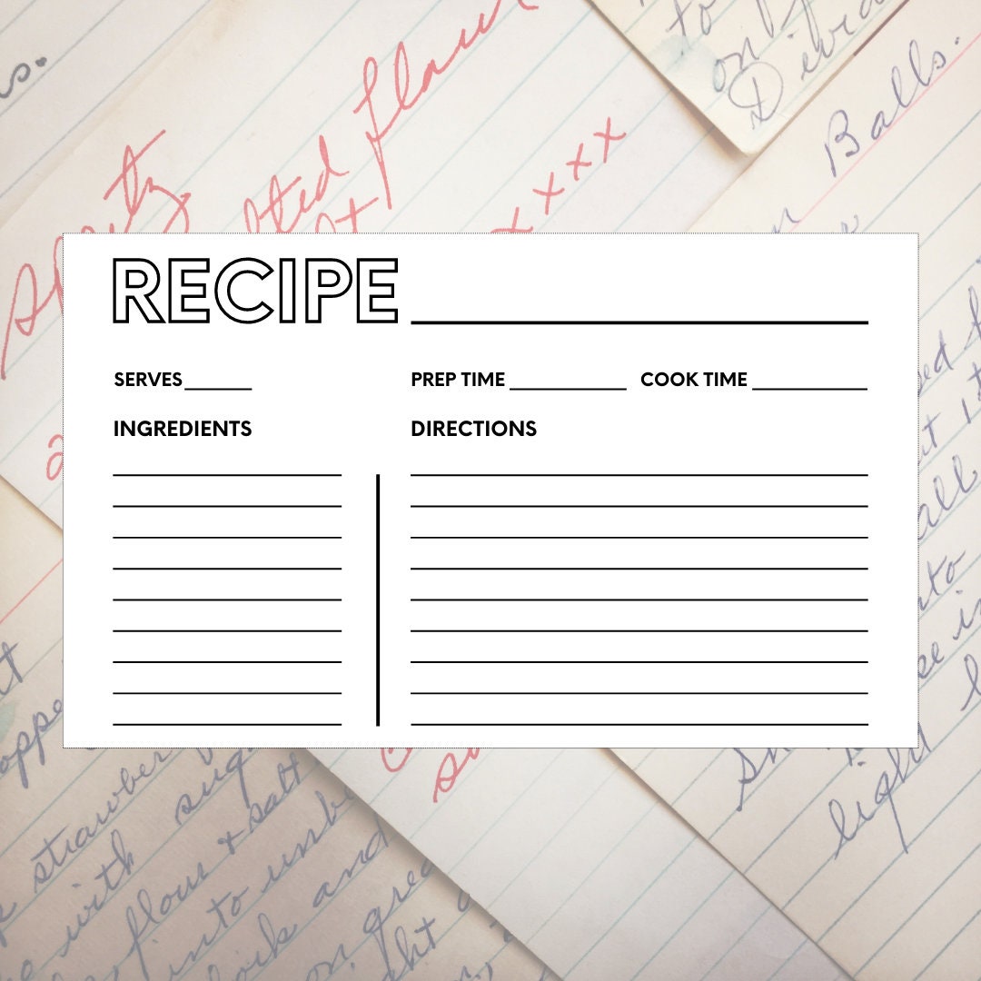 Printable Recipe Card, 3x5, PDF Digital Download, Instant PDF, Simple ...