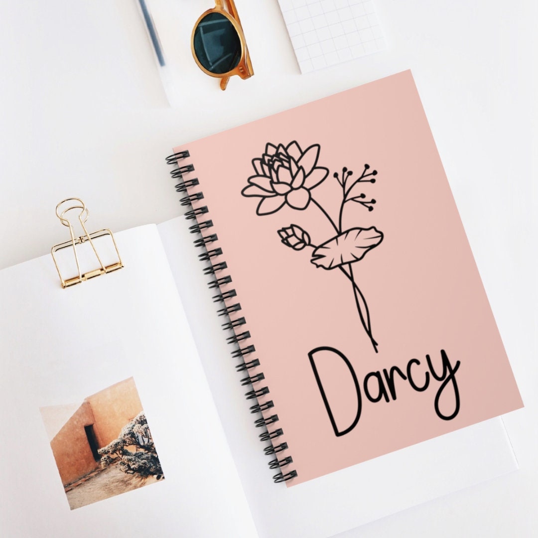 Personalized Spiral July Birth Flower Notebook, Customized Name Journal ...